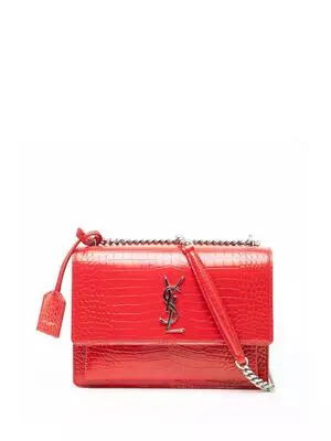Saint Laurent 2017 Medium Croc Embossed Monogram Sunset Bag - Red