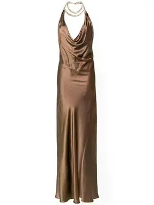 Michelle Mason Draped Halterneck Dress - Brown