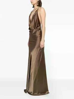 Michelle Mason Draped Halterneck Dress - Brown
