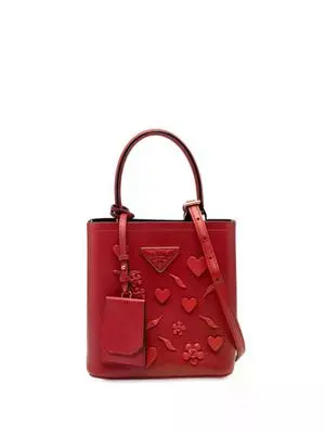 Prada 2013-2025 Small Embellished Saffiano Cuir Panier Satchel - Red