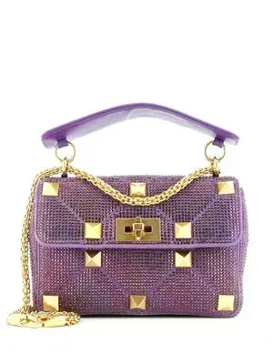 Valentino Garavani Roman Studded Suede Flap Shoulder Bag - Purple