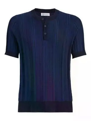 Brunello Cucinelli Jacquard-textured Rib-knit Polo Shirt - Blue