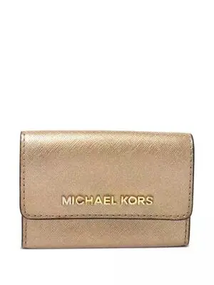 Michael Kors Metallic-finish Leather Card Holder - Gold