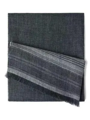 Brunello Cucinelli Embroidered-detail Striped Linen Scarf - Grey