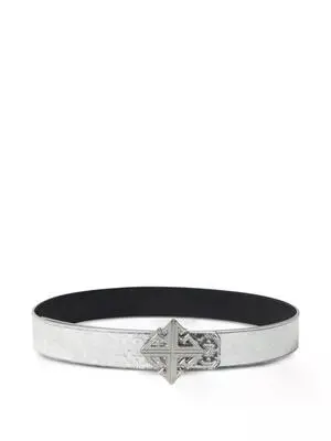 GUAPI Crystal-embellished Cross Buckle Belt - Silver