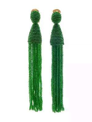 Oscar De La Renta Beaded Tassel Clip-on Earrings - Green
