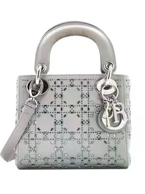 Dior Lady Crystal Embellished Mini Satchel - Grey