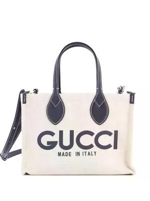 Gucci Logo Shopper Tote Printed Canvas Small Shoulder Bag - Blue