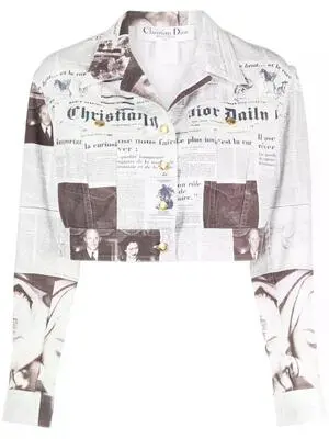 Dior 1990-2000s Newspaper-print Cropped Jacket - White