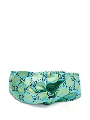 Gucci Gg-motif Knotted Headband - Blue