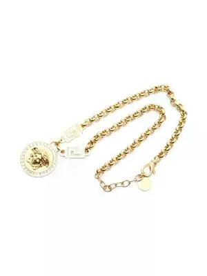 Versace 2010s Medusa Greca Rhinestone Necklace - Gold