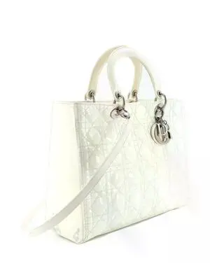 Dior Lady Large Satchel Cannage Quilt Patent - White