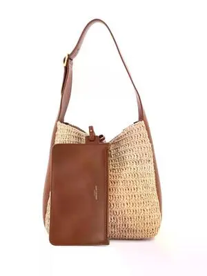 Saint Laurent Le 5 A 7 Supple Hobo Raffia And Leather Small Tote Bag