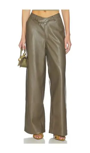Olive Green Leather Wide-Leg Pants