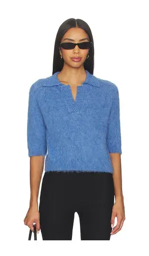 Monse Cropped Polo Knit Top With Scarf - Blue