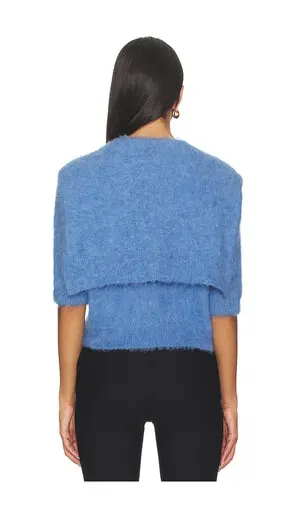 Monse Cropped Polo Knit Top With Scarf - Blue
