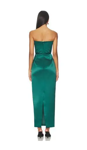 SAU LEE Strapless Satin Gown With Bow Accent