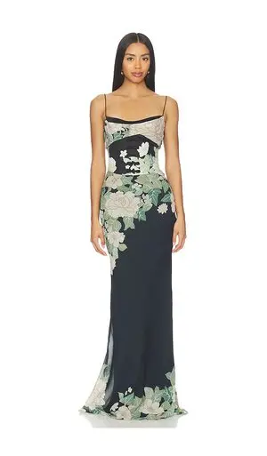 SAU LEE Floral Print Gown - Black Multi