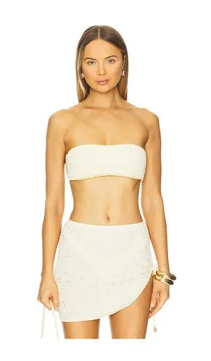 Luli Fama Luxe Stitch Free Form Bandeau Bikini Top - Ivory