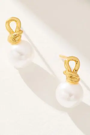 Anthropologie Knotted Stud Earrings - Pearl