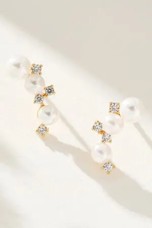 Anthropologie Crystal Ear Crawler Earrings - Pearl