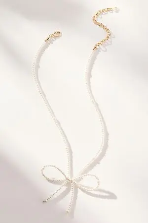 Anthropologie Beaded Bow Necklace - Pearl