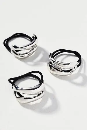 Anthropologie Hair Tie Cuffs Set Of 3 - Silver