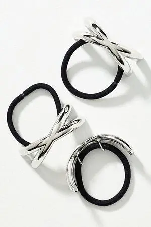 Anthropologie Crisscross Cuff Hair Ties Set Of 3 - Silver