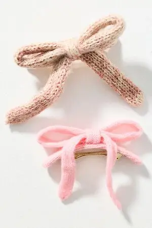 Anthropologie Knit Bow Barrette Set - Pink