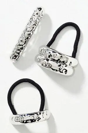 Anthropologie Molten Cuff Hair Ties Set - Silver