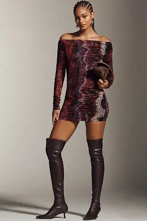 AFRM Off-shoulder Long-sleeve Mesh Mini Dress