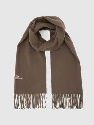 LES DEUX Wool Logo Embroidered Scarf - Mountain Grey Melange