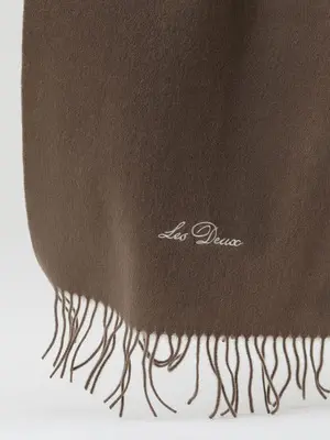 LES DEUX Wool Logo Embroidered Scarf - Mountain Grey Melange