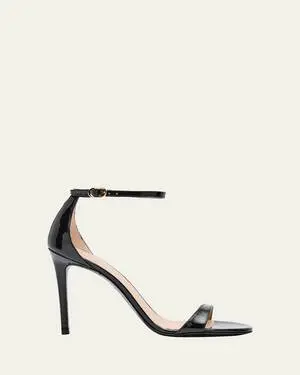 STUART WEITZMAN Nudist II Patent Ankle-Strap Sandals - Black