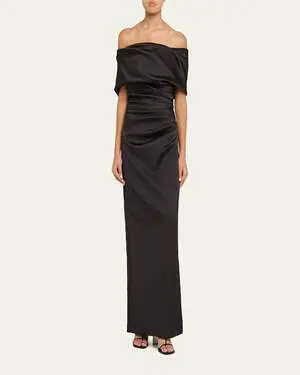 Simkhai Valencia Pleated Off-shoulder Column Gown