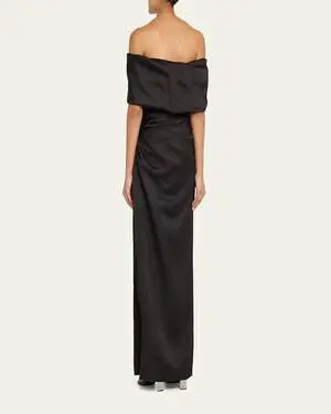 Simkhai Valencia Pleated Off-shoulder Column Gown