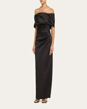 Simkhai Valencia Pleated Off-shoulder Column Gown