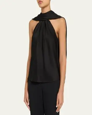 Simkhai Scarlett Satin Cape Top - Black