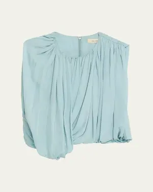 HEIRLOME Marie Draped Silk Georgette Crop Top - Sky