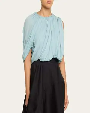 HEIRLOME Marie Draped Silk Georgette Crop Top - Sky