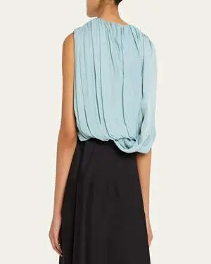 HEIRLOME Marie Draped Silk Georgette Crop Top - Sky