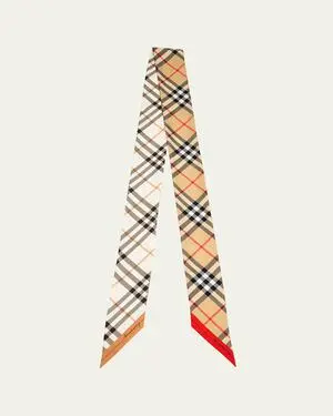 Burberry Skinny Contrast Check Silk Scarf - Sand
