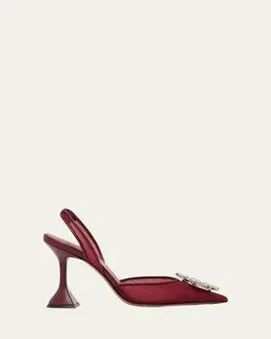 Amina Muaddi 95mm Begum Mesh Slingback Pumps - Red