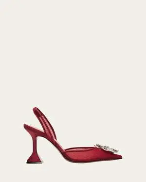 Amina Muaddi 95mm Begum Mesh Slingback Pumps - Ruby