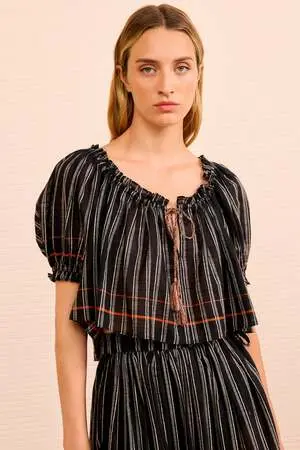 Ulla Johnson Paros Striped Top Coverup - Noir Stripe
