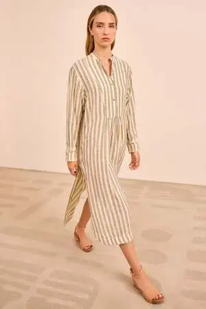 Ulla Johnson Striped Cotton Coverup Shirtdress - Cowrie Stripe