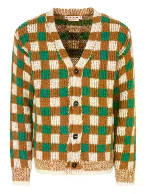 Marni Checked Ribbed Cardigan - Brown