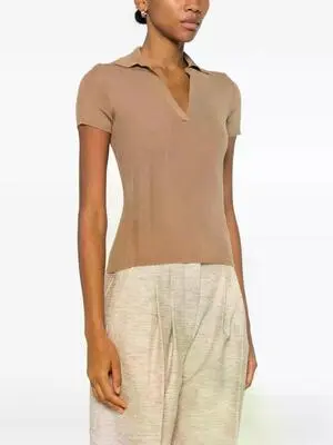 Max Mara V-neck Ribbed Knit Top - Brown