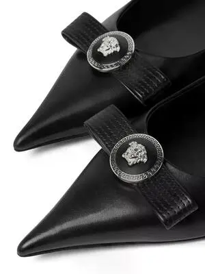 Versace Ribbon Leather Ballerinas - Black