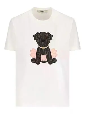 Fendi Dog-appliqué T-shirt - White